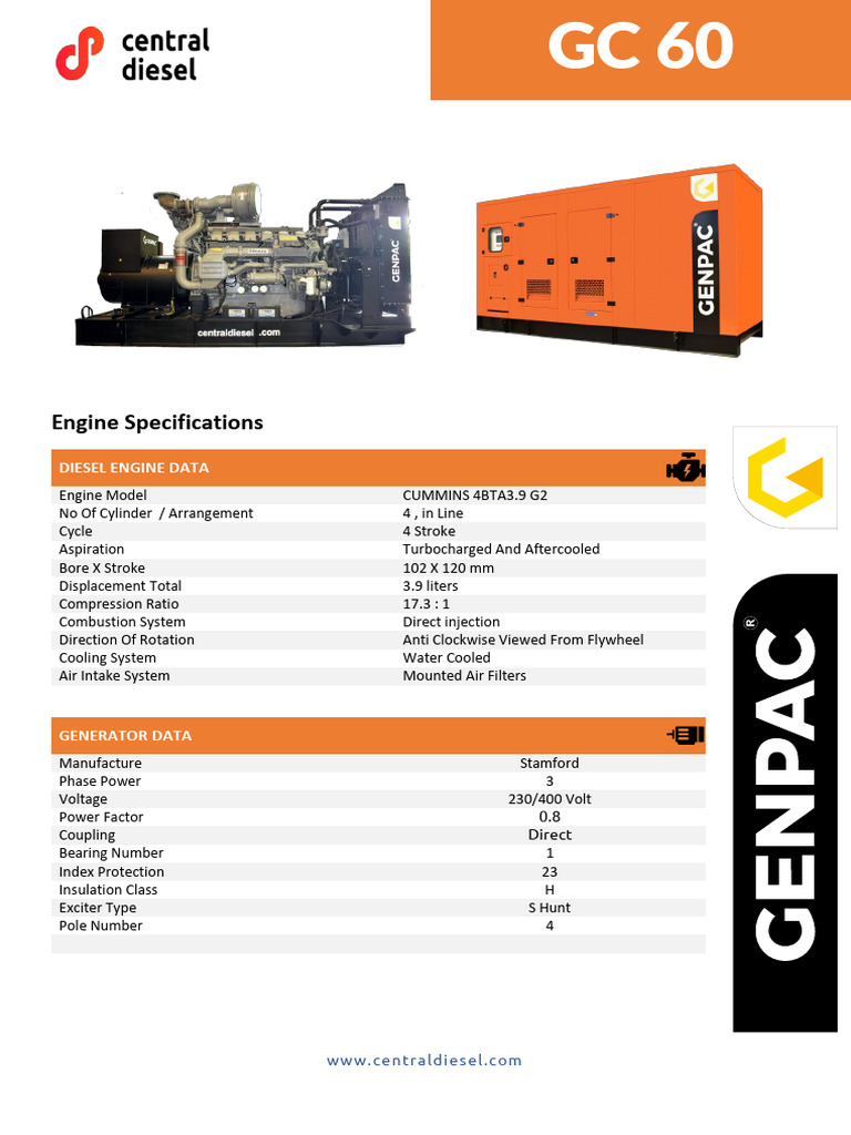 Genpac Generator Set Cummins 60 kVA GC60 | PDF | Diesel Engine | Engines