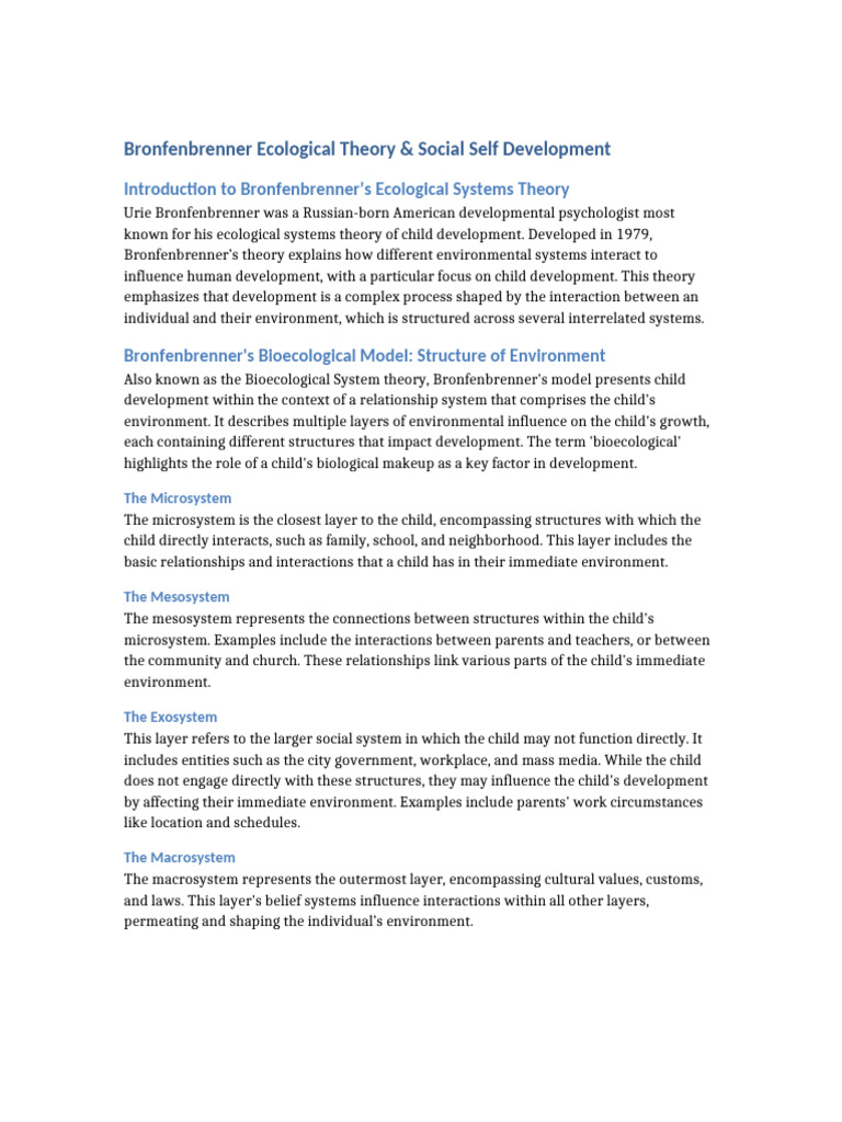 Bronfenbrenner's Theory of Social Self Development | PDF | Scientific ...