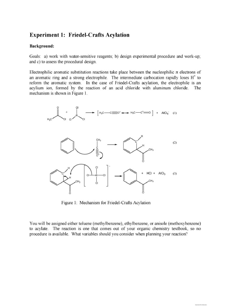 Experiment: Friedel Crafts Acylation... Electrophilic Aromatic ...