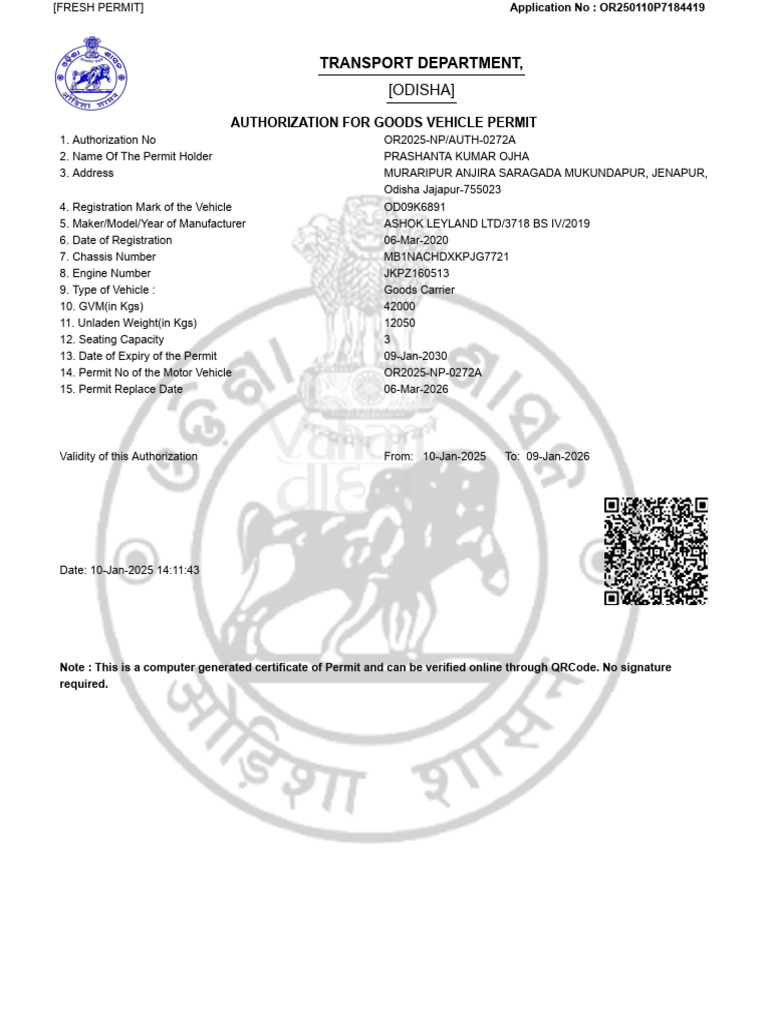 Goods Vehicle Permit Odisha 2025 | PDF
