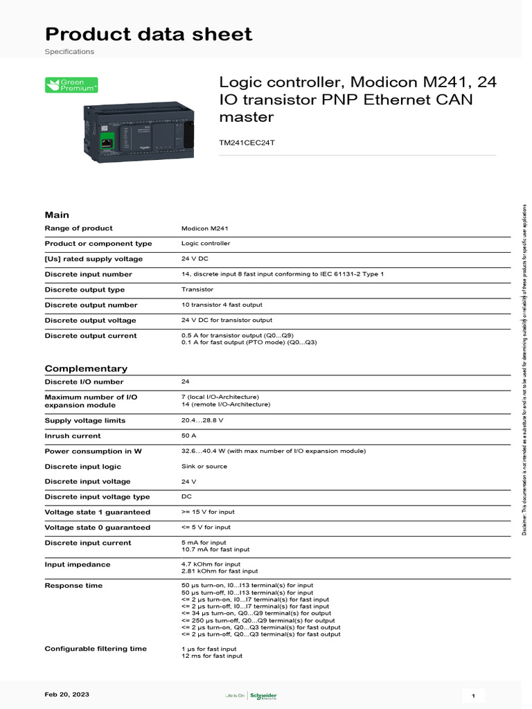 Modicon M241 - TM241CEC24T | PDF | Programmable Logic Controller | Logic Gate