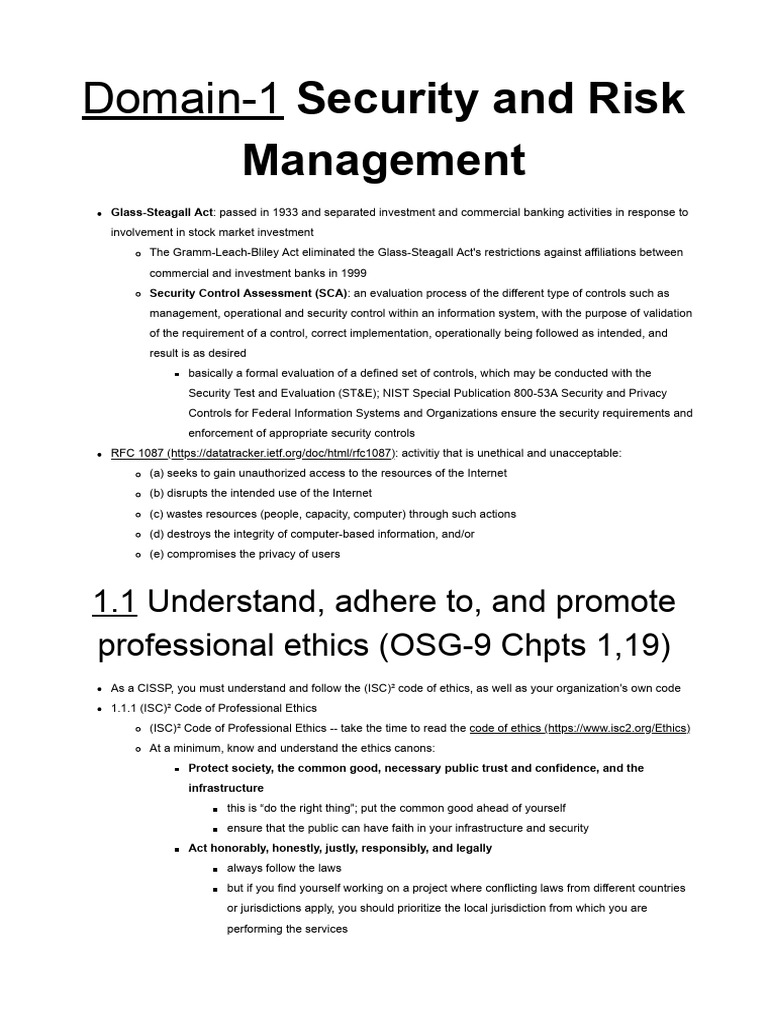 CISSP Domain 1: Security & Risk Management | PDF | Computer Security ...