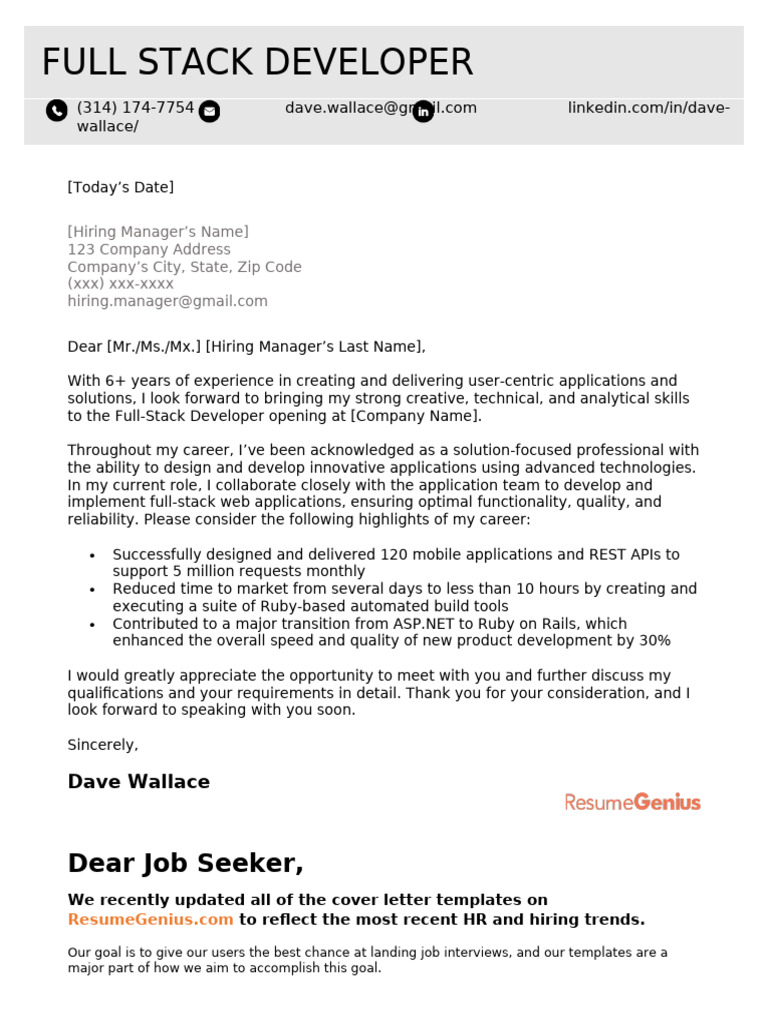 full-stack-developer-cover-letter-example | PDF | Résumé | Software ...