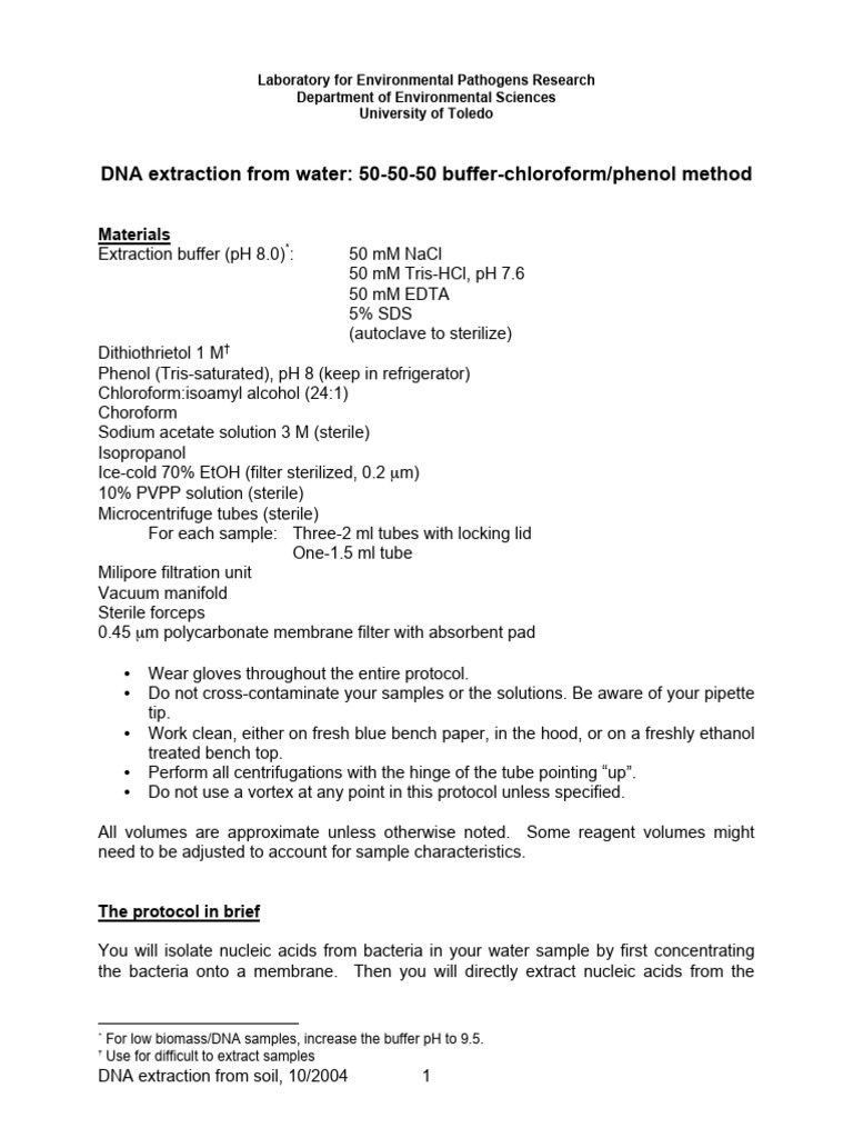 DNA Extraction - Water | PDF | Filtration | Ethanol