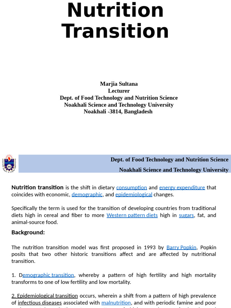 The Nutrition Transitiion, Class 1 and 2 | PDF | Nutrition | Diet ...