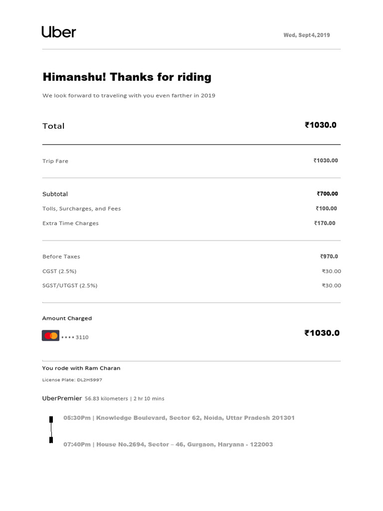 Uber Ride Receipt Summary | PDF
