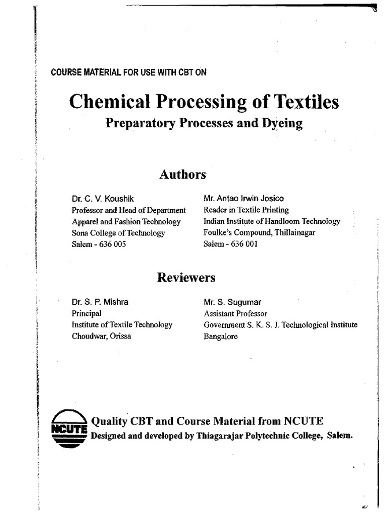 NCUTE-Chemical Processing of Textiles | PDF