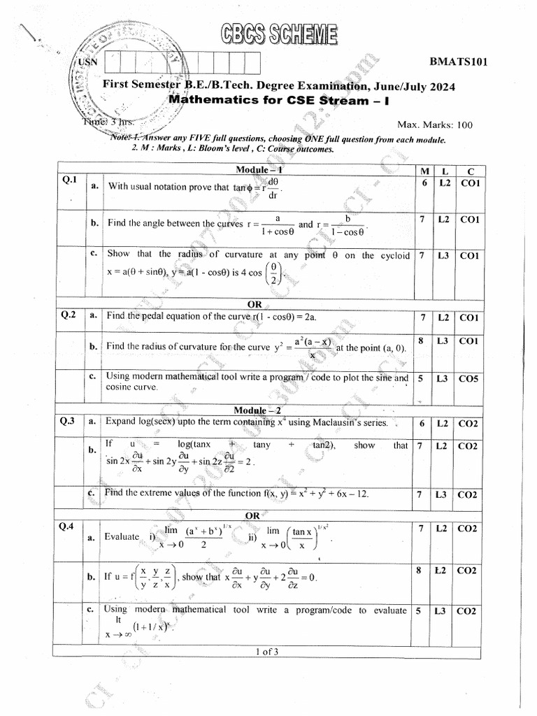 P Group CSE,AIML & AIDS 2022 Scheme VTU Question With Model Papers for 1st Semester CSEAIMLAIDS ...