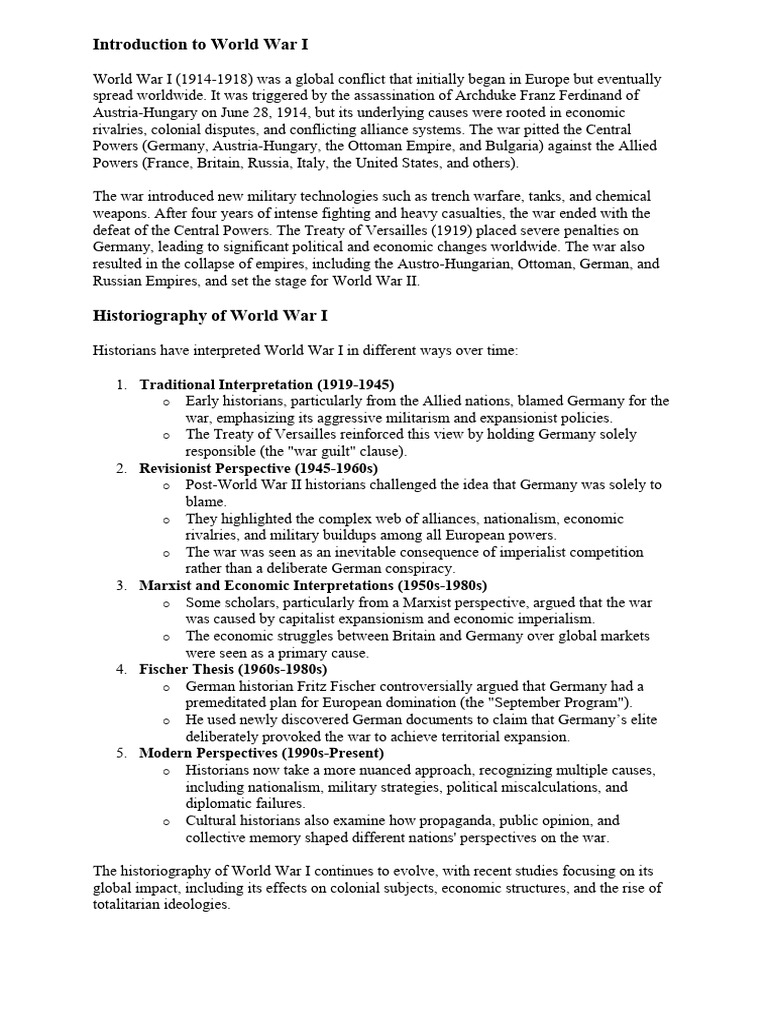 Impact of World War I: Causes and Consequences | PDF | World War I ...