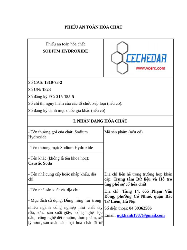 Msds Sodium Hydroxide | PDF