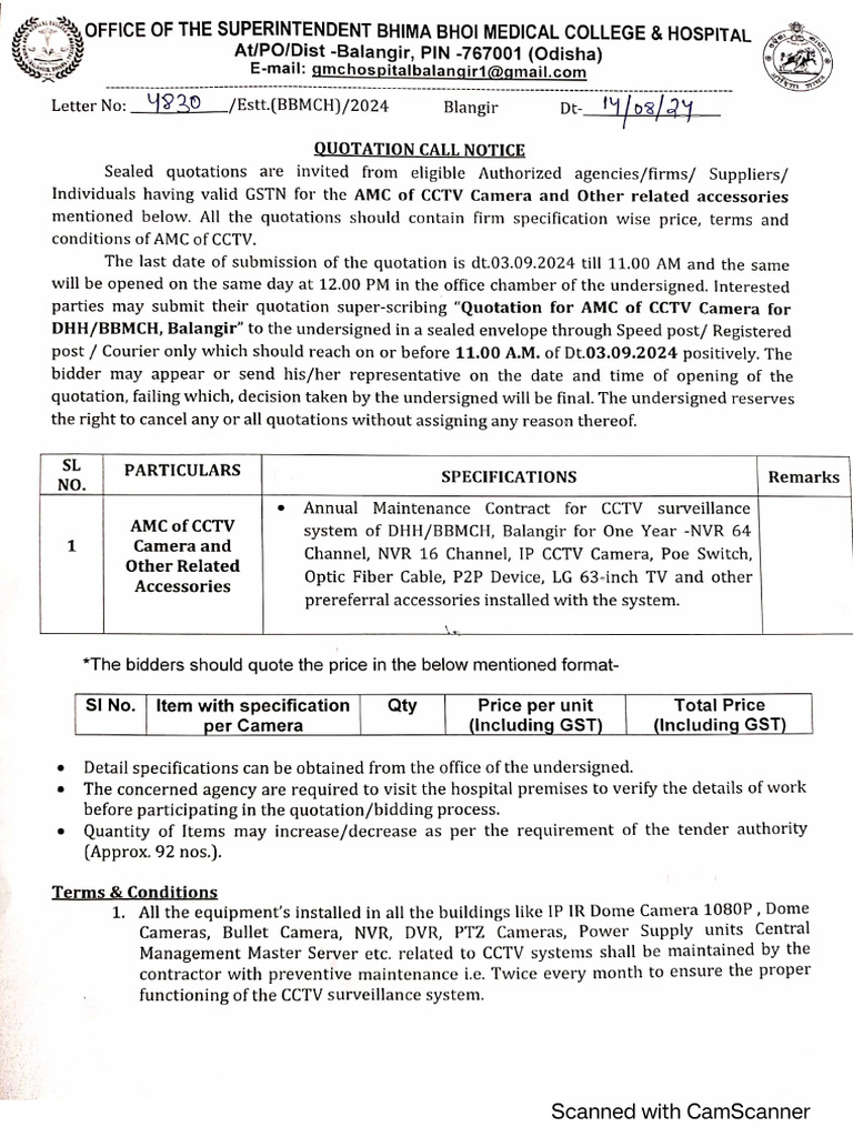 Quotation For AMC of CCTV Camera 1 | PDF