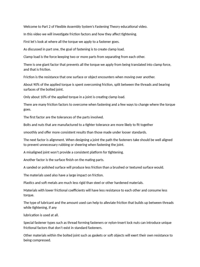 Part 2 Friction Factors - Fastening Theory Part 2 | PDF | Friction ...