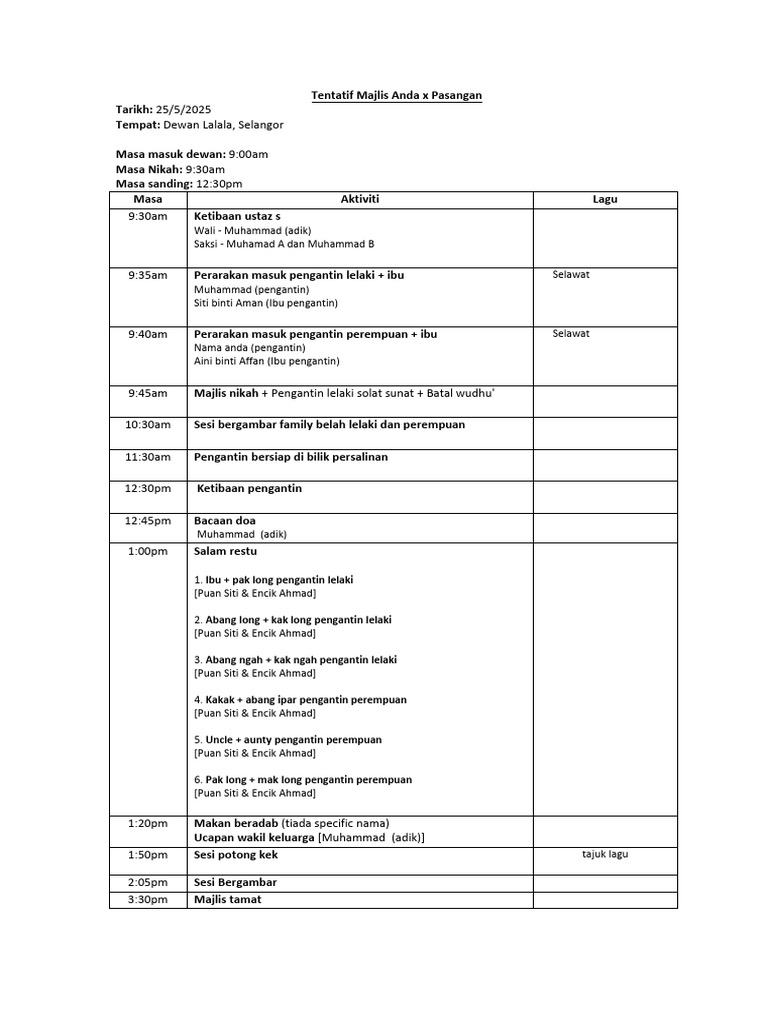 Contoh - Tentatif Majlis | PDF