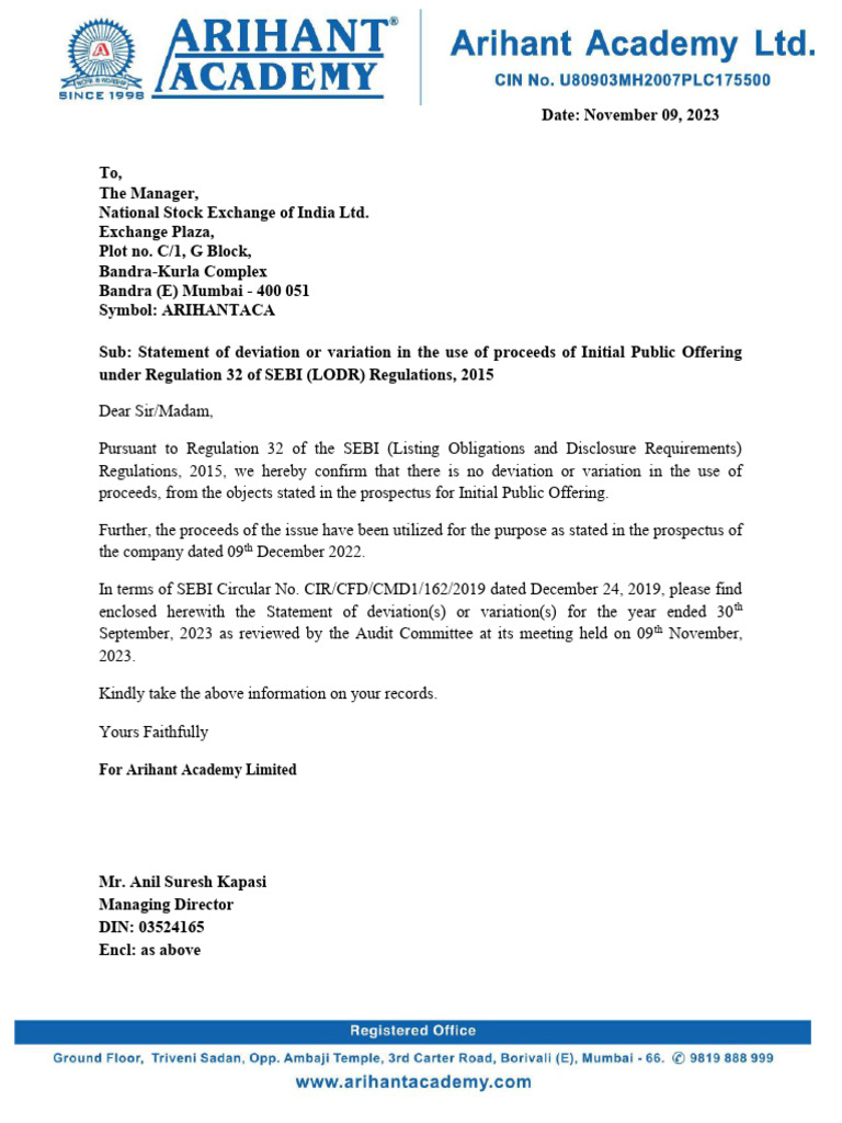 Statement of Deviations Sept 2023 | PDF | Private Sector | Knowledge ...