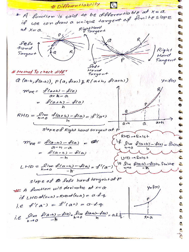 Differentiability - Handwritten Notes - Lakshya JEE 2024 | PDF