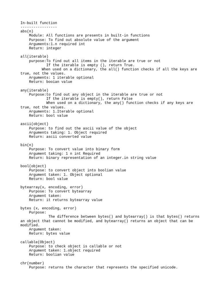 built-in functions | PDF | Parameter (Computer Programming) | Boolean Data Type