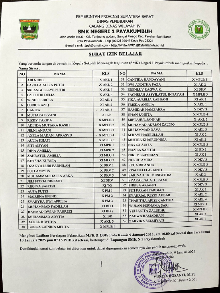 Surat Izin MPK Osis | PDF