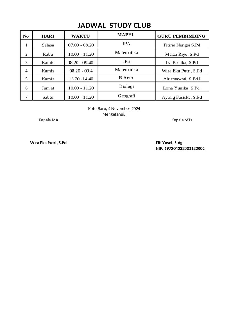 Jadwal Study Club | PDF