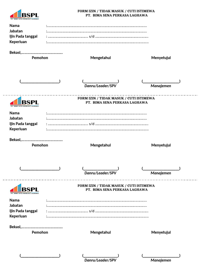 Form Ijin PT Bima | PDF