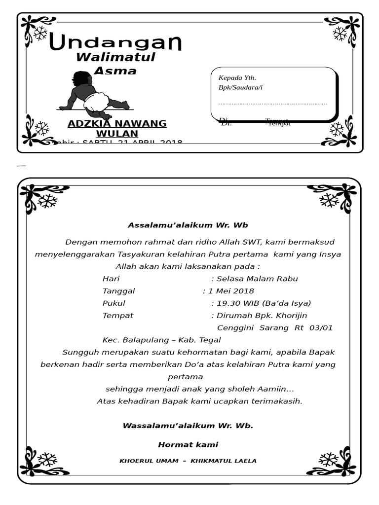 U72 Undangan Walimatul Asma Puputan | PDF