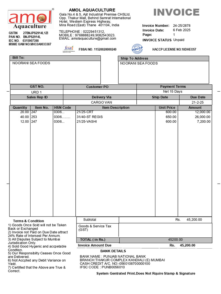 NSF Invoice No.2878 DTD 6.2.2025 | PDF | Invoice | Payments