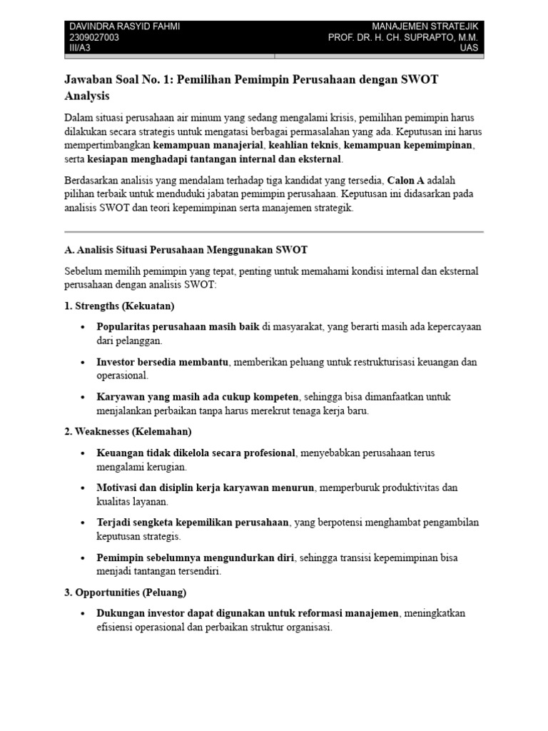 DAVINDRA RASYID FAHMI_2309027003_UAS_MANAJEMEN STRATEJIK | PDF