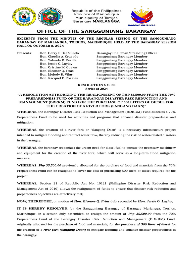 RESOLUTION 2024-38 (REALIGNMENT DIESEL) | PDF