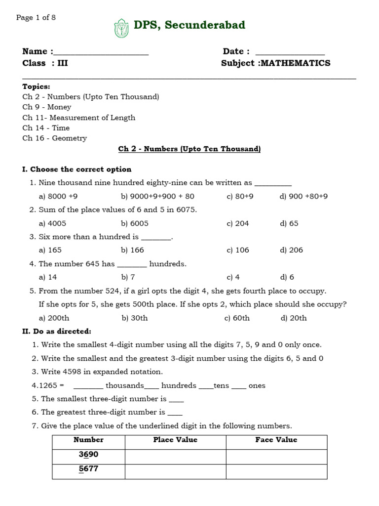 Class III Mathematics Curriculum Guide | PDF | Shape | Rectangle