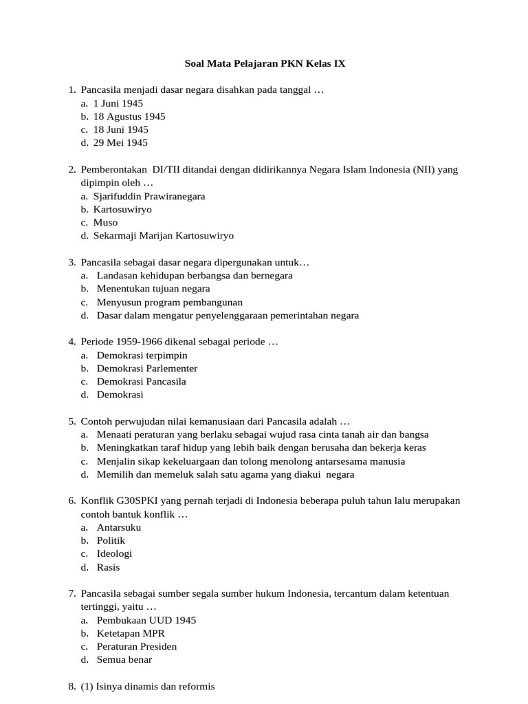 SOAL PKN Kelas IX | PDF
