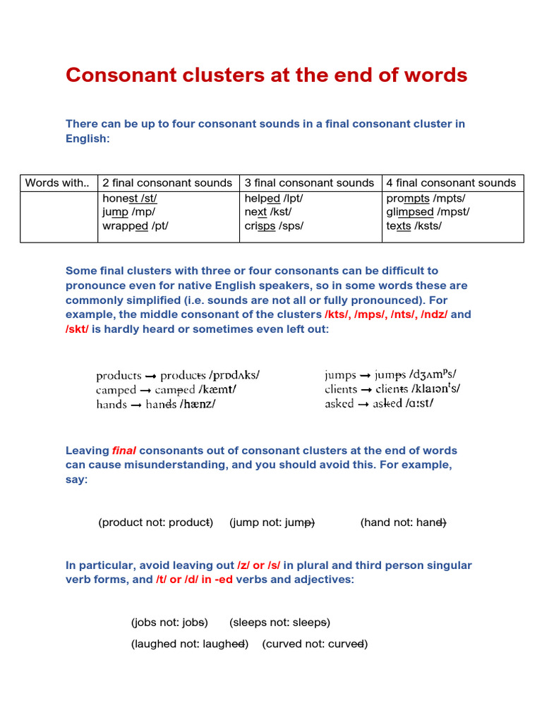 Consonant Clusters at The End of Words | PDF