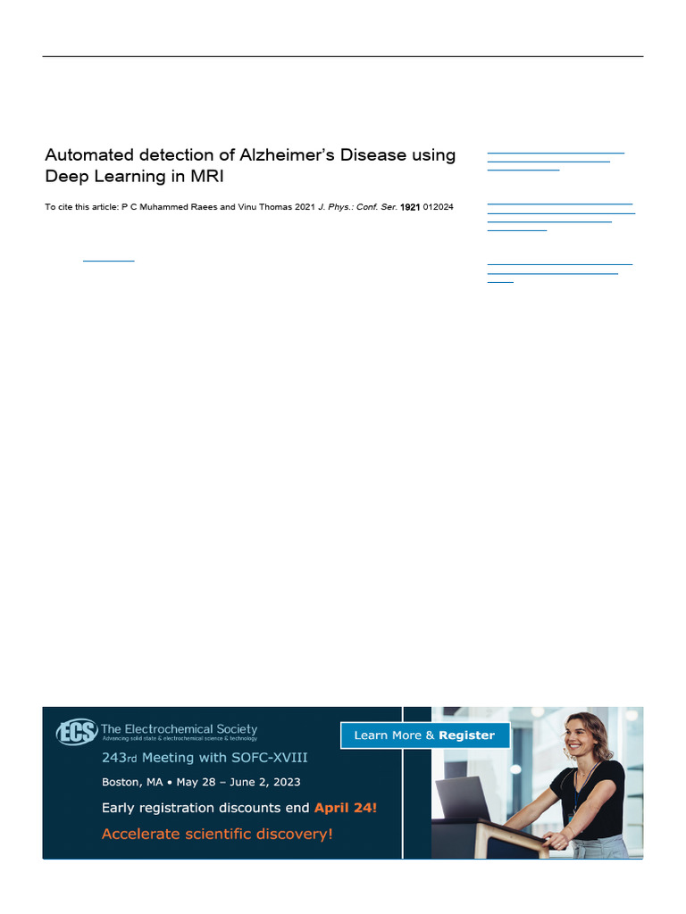Deep Learning for Early Alzheimer's Detection | PDF | Deep Learning ...