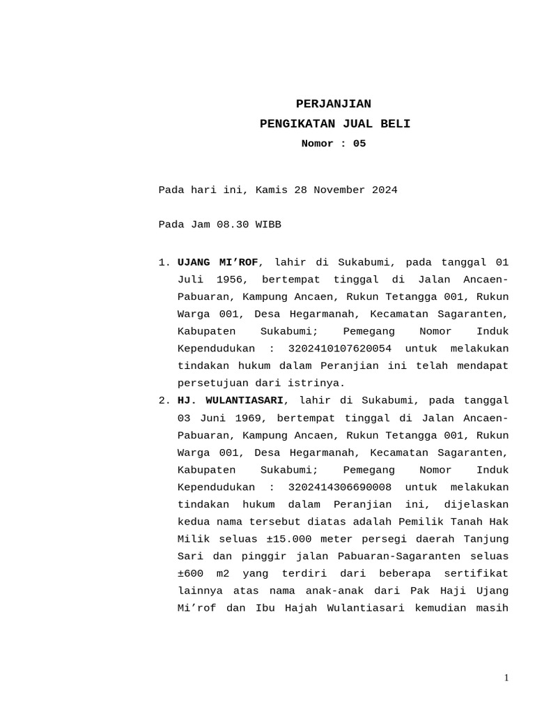 Draft PPJB Tanah Ancaen Pak H. Ujang Dan Marwan | PDF