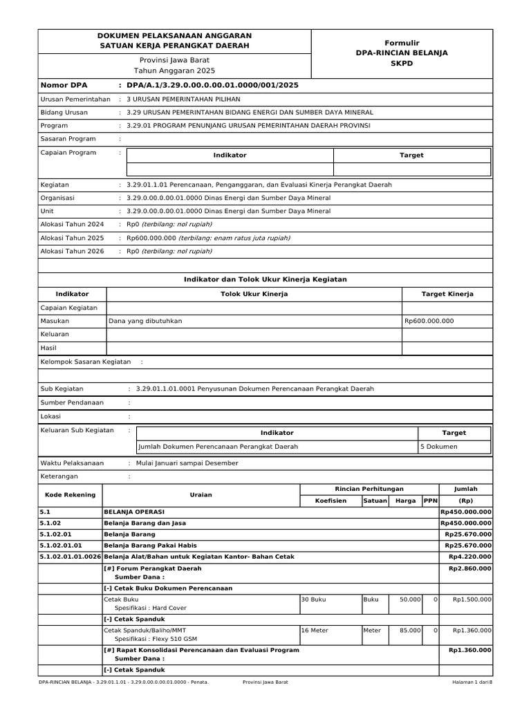 3.29.01.1.01 Perencanaan, Penganggaran, Dan Evaluasi Kinerja Perangkat Daerah | PDF