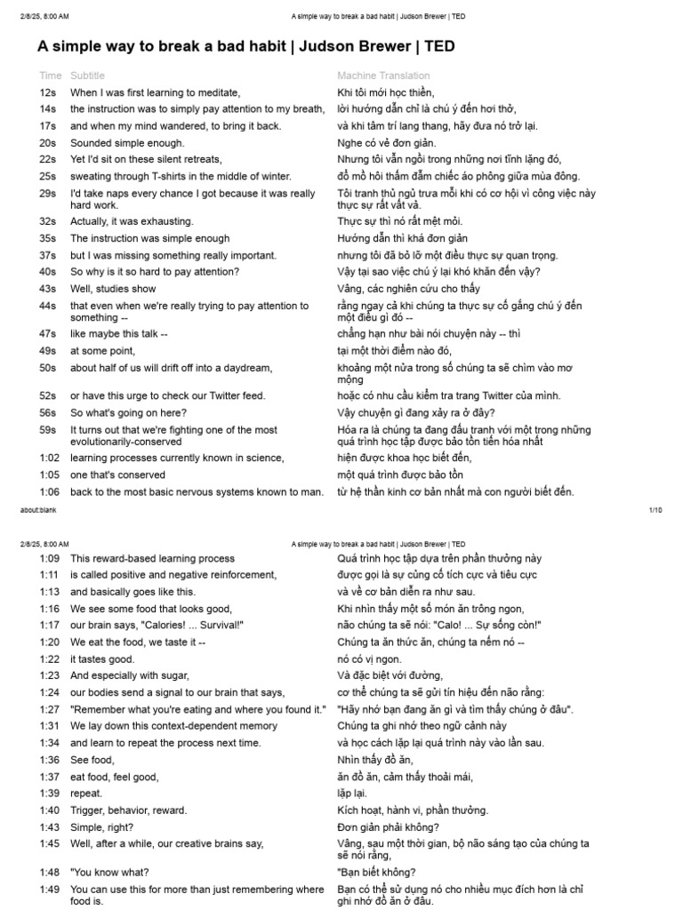 A Simple Way To Break A Bad Habit - Judson Brewer - TED | PDF