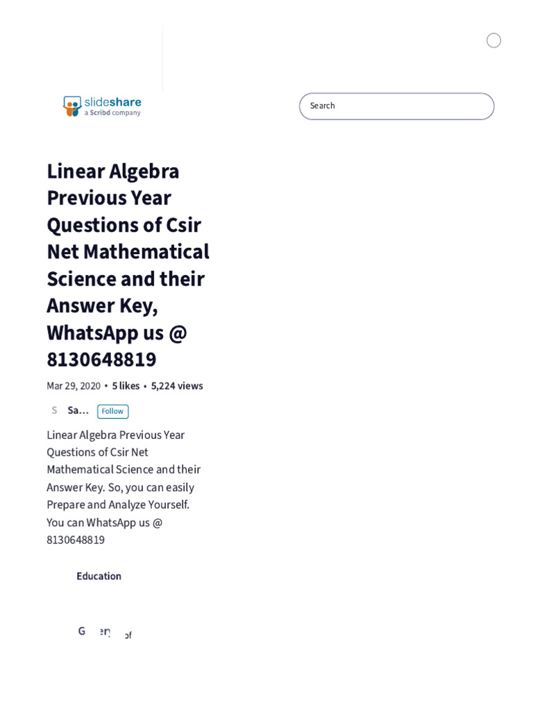 Linear Algebra Previous Year Questions of Csir Net Mathematical Science and Their Answer Key ...