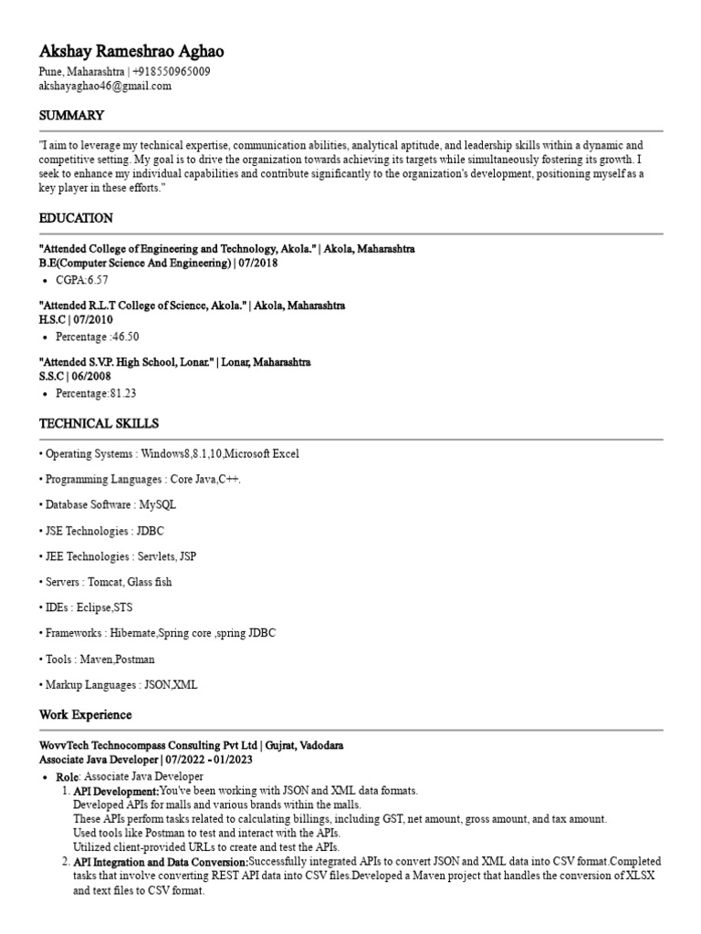 Akshay Aghao Updated Resume | PDF | Databases | Optical Character Recognition