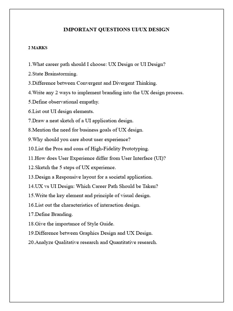 Important Questions Ui - Ux | PDF | User Interface | User Interface Design
