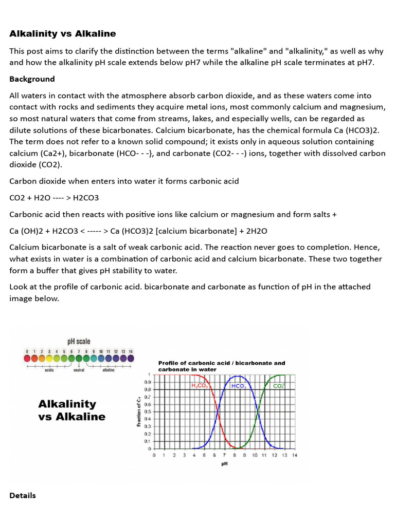 Alkaline vs Alkalinity Explained | PDF | Bicarbonate | Alkalinity