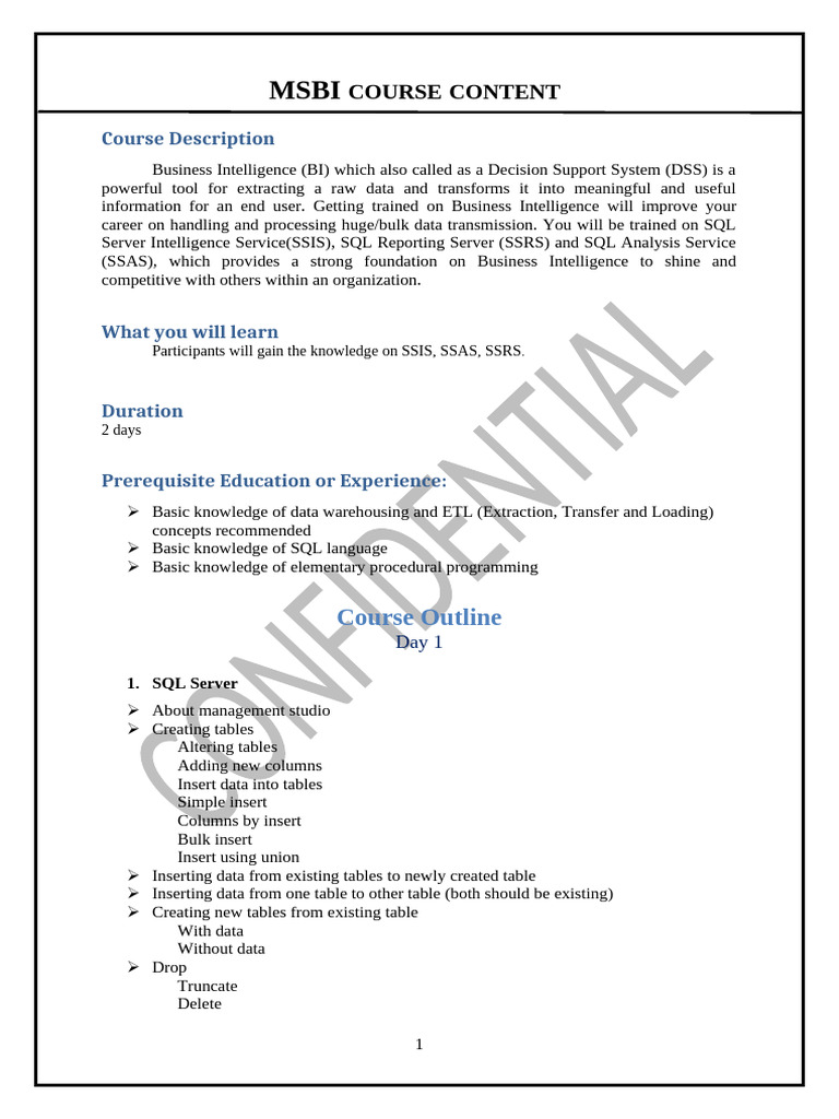 MSBI_2Days | PDF | Microsoft Sql Server | Data Warehouse