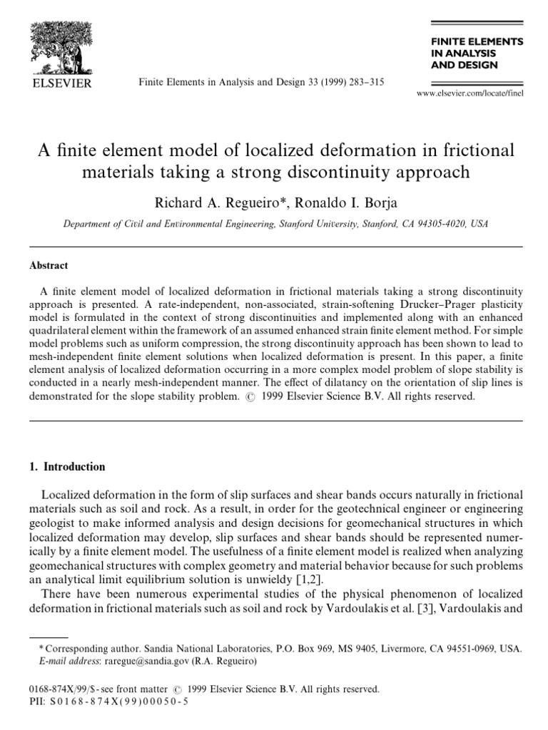 1999 Richard A nite element model of localized deformation in frictional | PDF | Elasticity ...