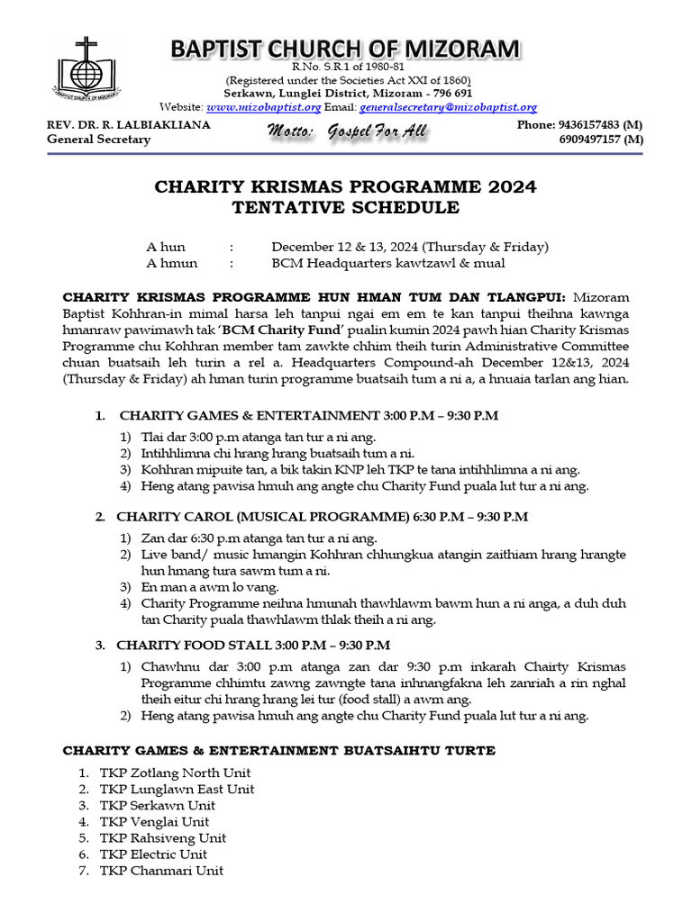 Charity Christmas Programme 2024 (Tenative Schedule) (1) | PDF