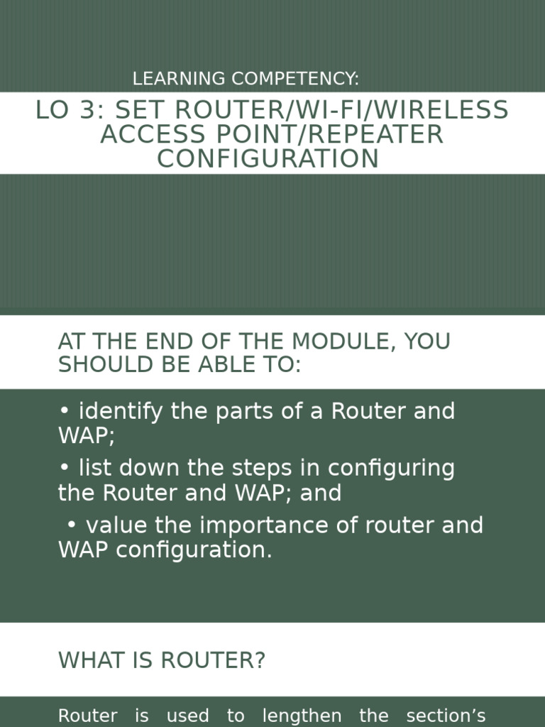 Week 3-4 Router and WAP | PDF | Wireless Access Point | Computer Network