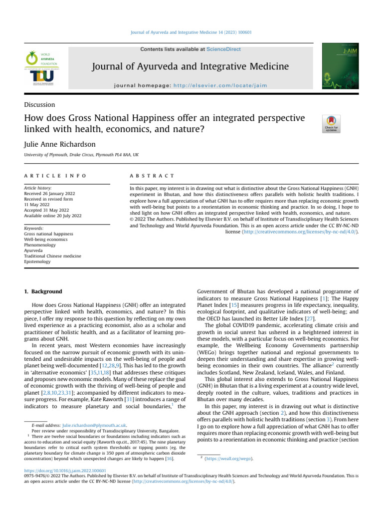 Gross National Happiness and Well-Being Integration | PDF