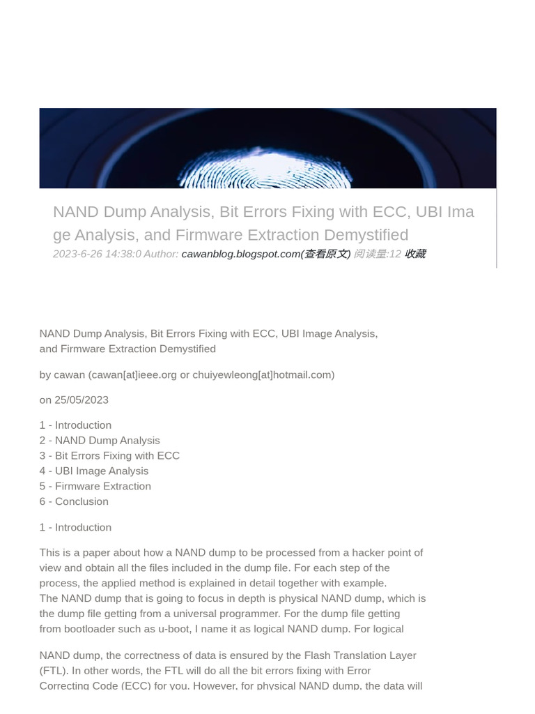 NAND Dump Analysis, Bit Errors Fixing With ECC, UBI Image Analysis, and Firmware Extraction ...