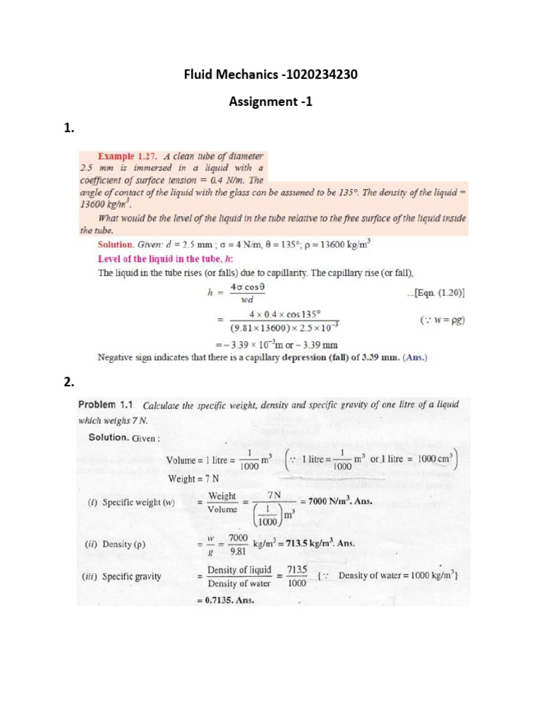 Fluid Mechanics Unit-1 Questions For Diploma | PDF