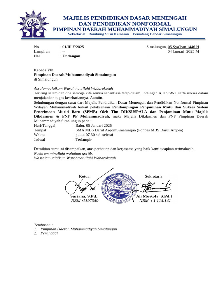 Surat Undangan Pendampingan Penjaminan Mutu - PDM | PDF