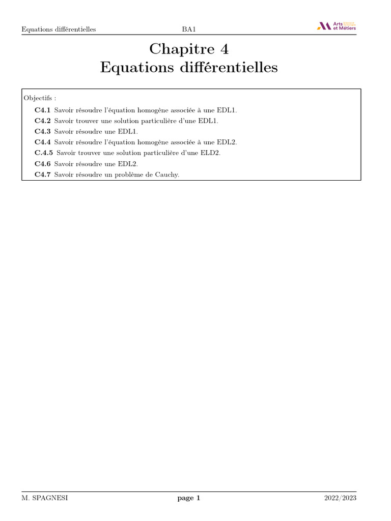 Cours_Equations différentielles_BA1 | PDF | Équations | Équation différentielle ordinaire