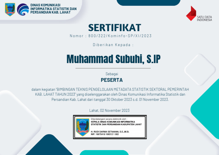 Sertifikat Penghargaan Subuhi | PDF