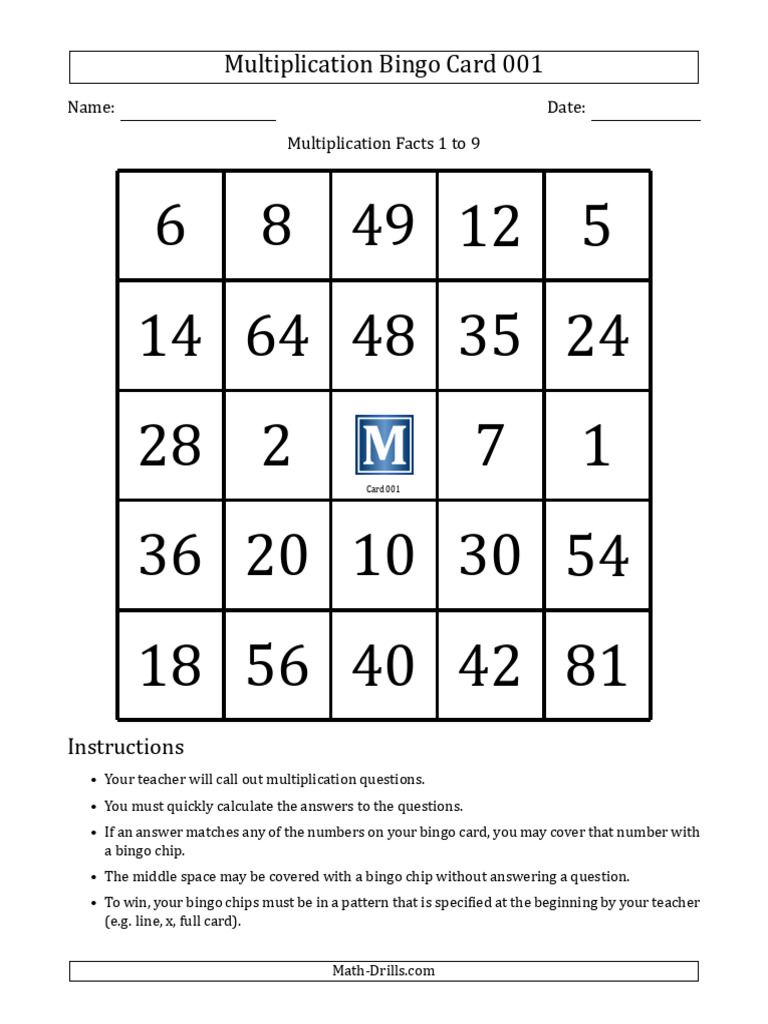 Multiplication Bingo Cards with Answers | PDF | Games Of Chance ...